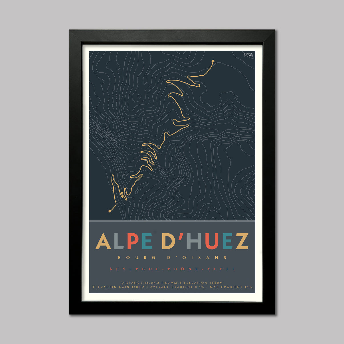 Alpe d'Huez Cycling Route Map | Art Print | Pedal Strokes Design