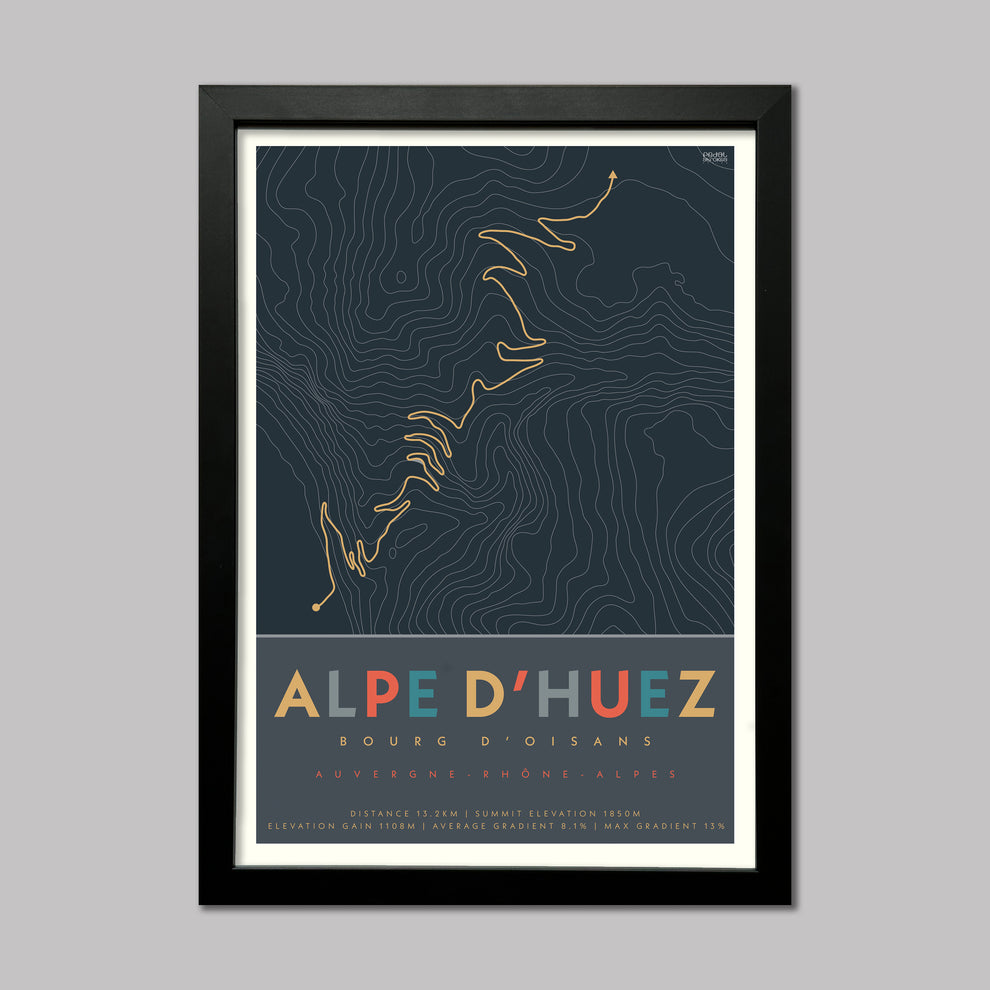 Alpe d'Huez Cycling Route Map | Art Print | Pedal Strokes Design
