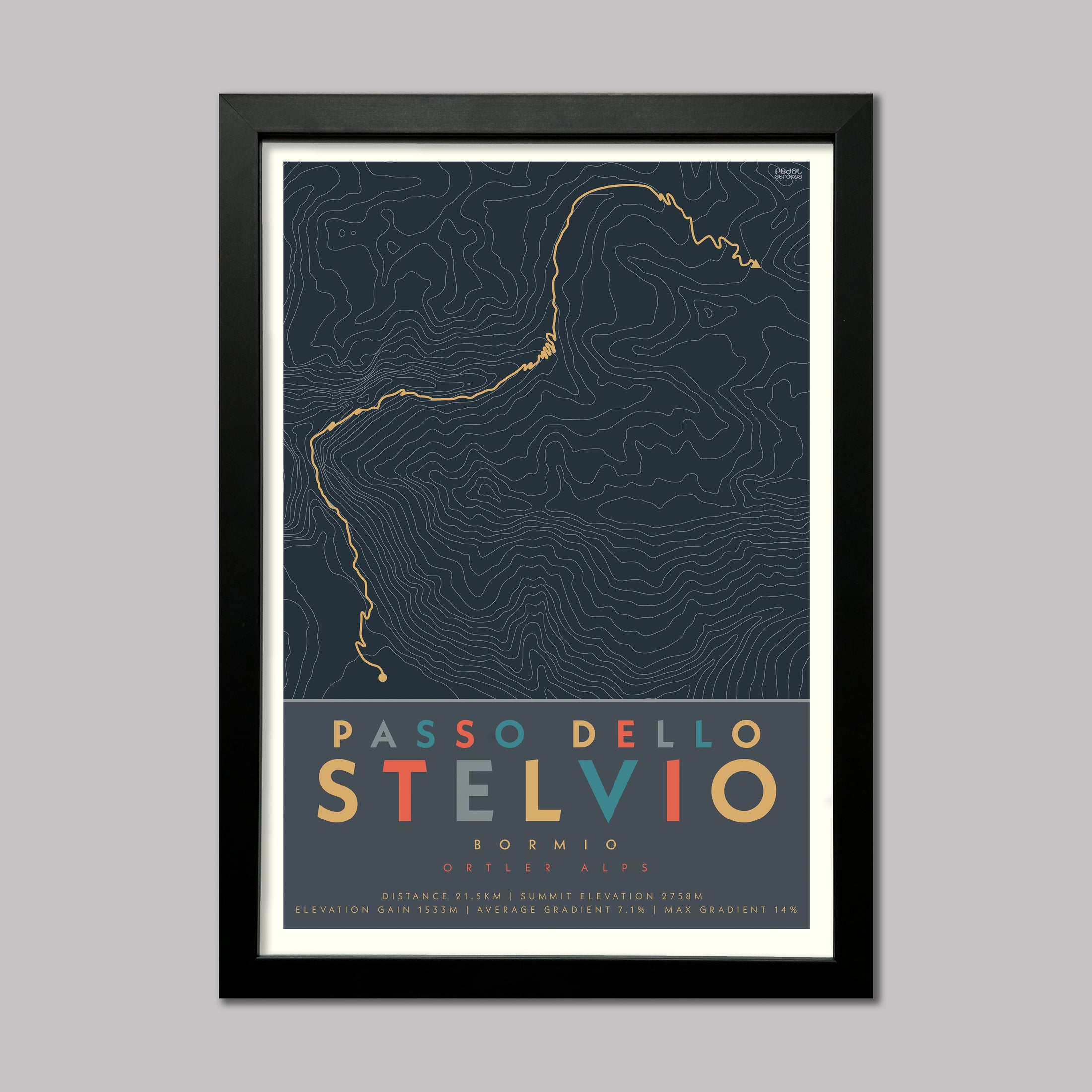 Stelvio Pass Cycling Route Map | Bormio | Art Print | Pedal Strokes Design