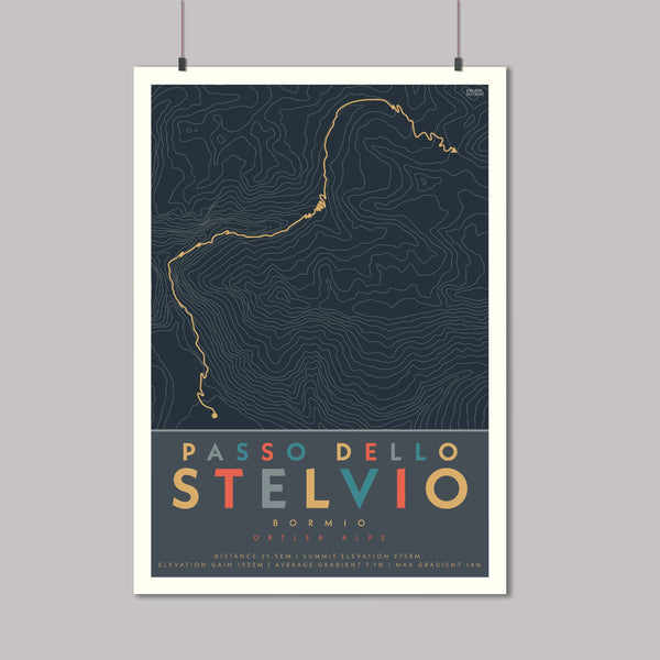 Stelvio Pass Cycling Route Map | Bormio | Art Print | Pedal Strokes Design